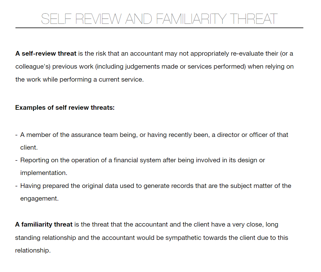 CIMA BA4 - Self Review and Familiarity Threat - A1/2. The Importance of ...
