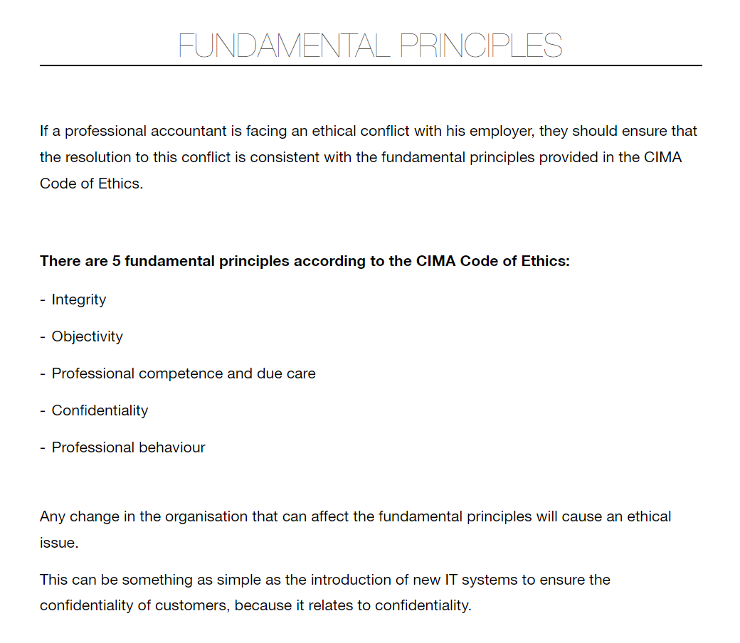 CIMA BA4 - Fundamental Principles - A1/2. The Importance of Ethics ...